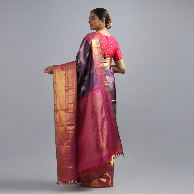 Grape Wine With Rani Pink Saree | Rani Pink Kanchivaram Saree – Kuberan ...