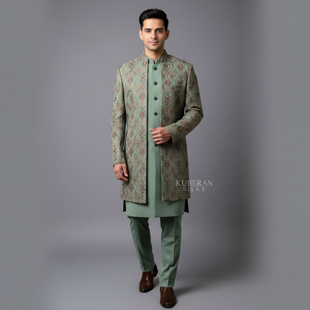 KUBERAN PISTA COLOR SHERWANI – Kuberan Silks